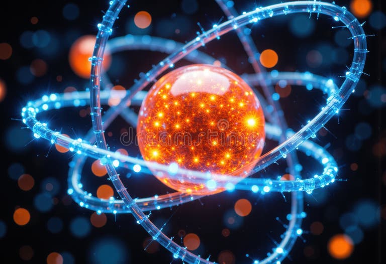 Abstract Representation of an Atom with Glowing Particles and Energy ...