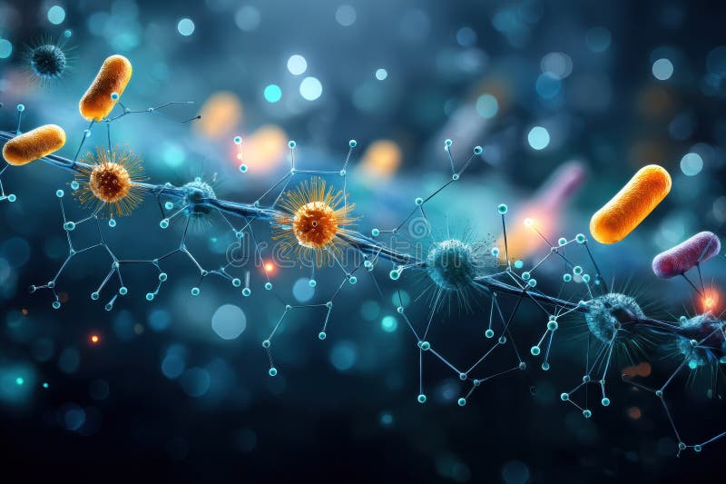Abstract Representation of Bacteria Breaching a Molecular Barrier in a ...