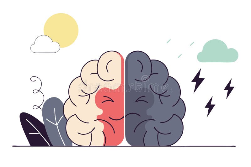 Abstract Representation of Bipolar Mental Brain Disorder. Positive and ...