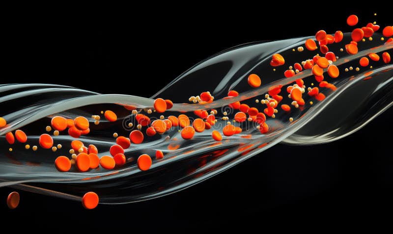 Abstract Representation of Blood Flow with Red and Orange Particles in ...