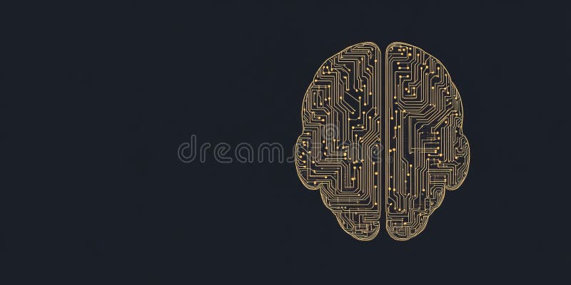 Abstract Representation of a Brain with Circuit Patterns on a Dark ...