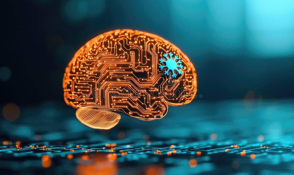 Abstract Representation of a Brain with Circuitry, Showcasing ...