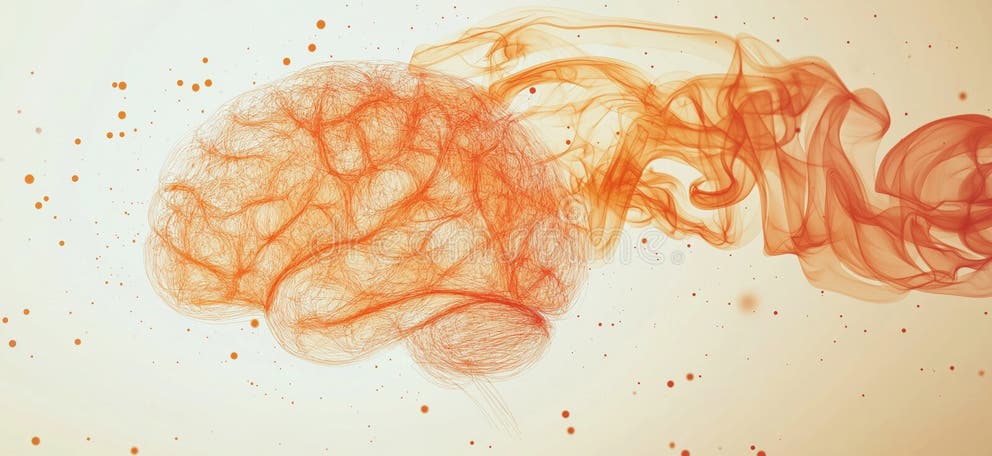 Abstract Representation of Brain with Flowing Orange Lines and ...