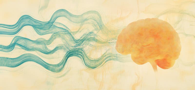 Abstract Representation of Brain with Flowing Waves Symbolizing ...