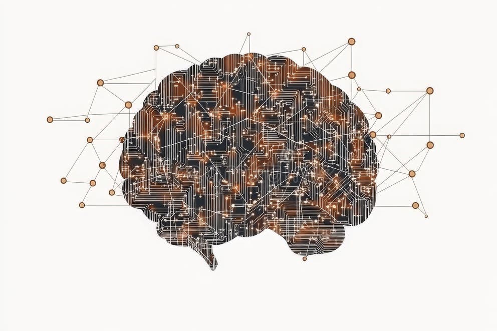 Abstract Representation of Brain Formed by Interconnected Circuits Nodes Symbolizing Artificial ...