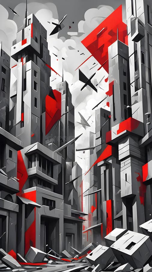 Abstract Representation of the Buildings of a War Zone, Cubist Style ...