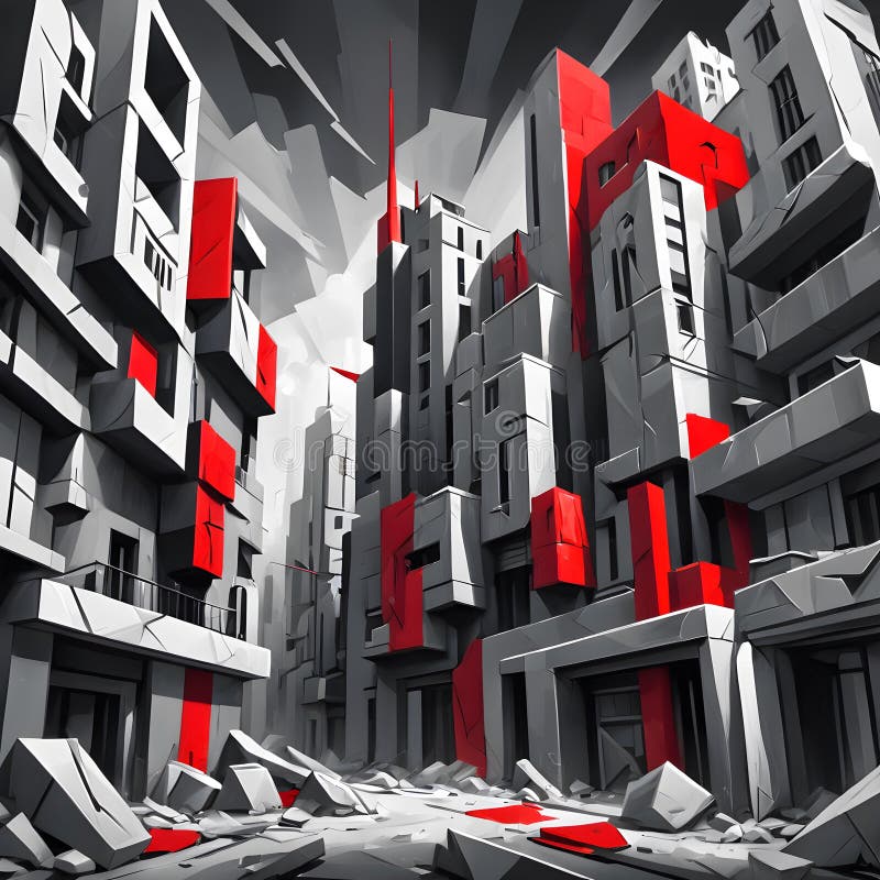Abstract Representation of the Buildings of a War Zone, Cubist Style ...