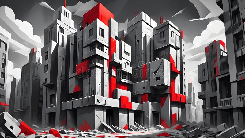 Abstract Representation of the Buildings of a War Zone, Cubist Style ...