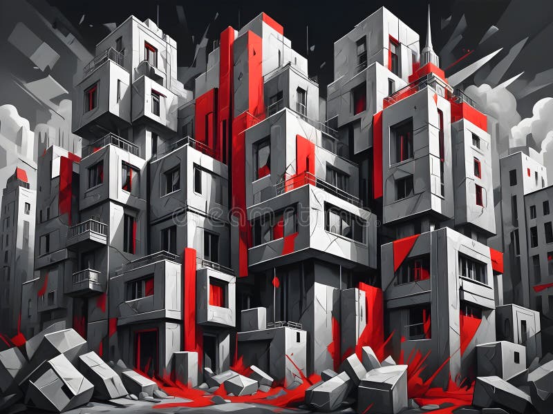 Abstract Representation of the Buildings of a War Zone, Cubist Style ...