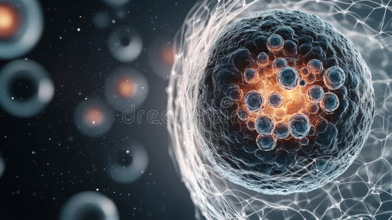 Abstract Representation of a Cell, with Glowing Nucleus and Surrounding ...