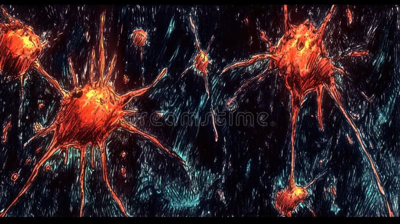 Fiery Abstract Splashes: Explosive Ink Drawing on Dark Background Stock ...