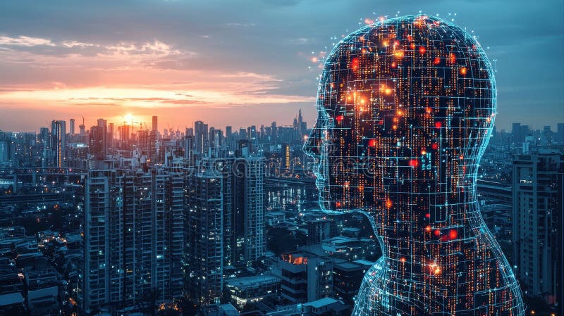 Abstract Representation of a City with a Face Formed by Intricate Lines ...