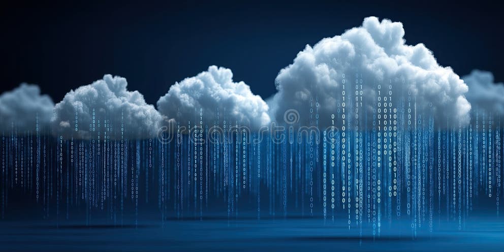 Abstract Representation of Cloud Computing with Floating Binary Code and Digital Clouds Stock ...