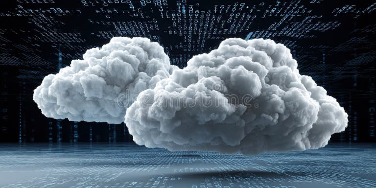 Abstract Representation of Cloud Computing with Floating Clouds and Digital Binary Code Stock ...