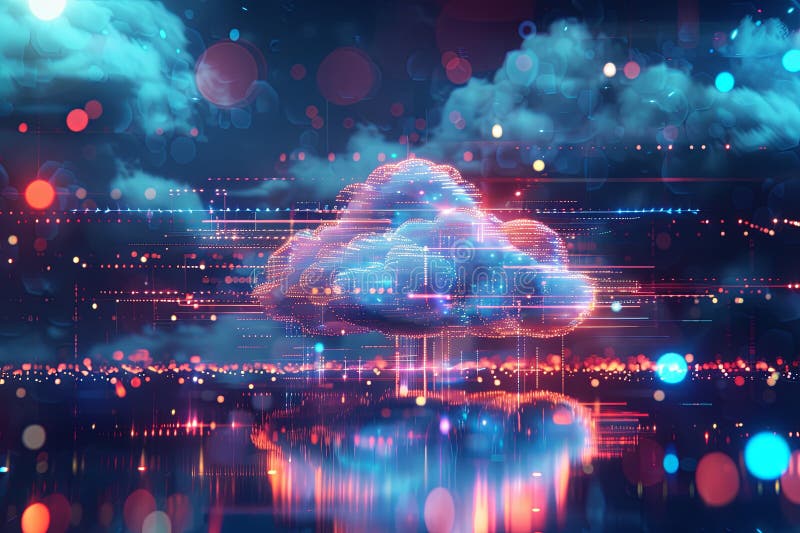 An Abstract Representation Of Cloud Computing Showcasing Data Processing And Ai Operations