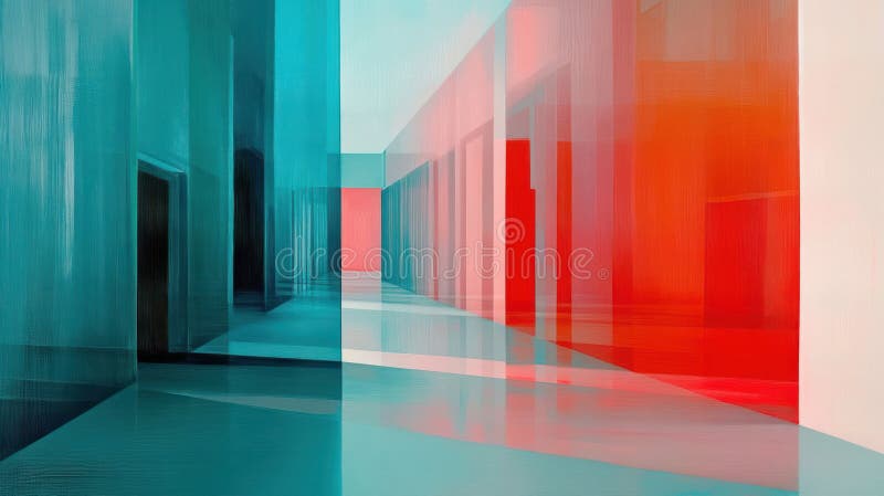 Abstract Representation of a Colorful Corridor with Layered Geometric ...