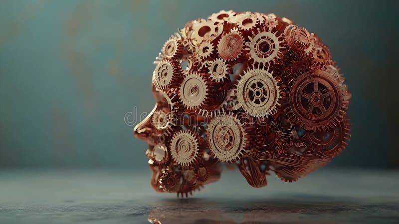 Abstract Brain Design with Gears and Flowers Stock Illustration ...