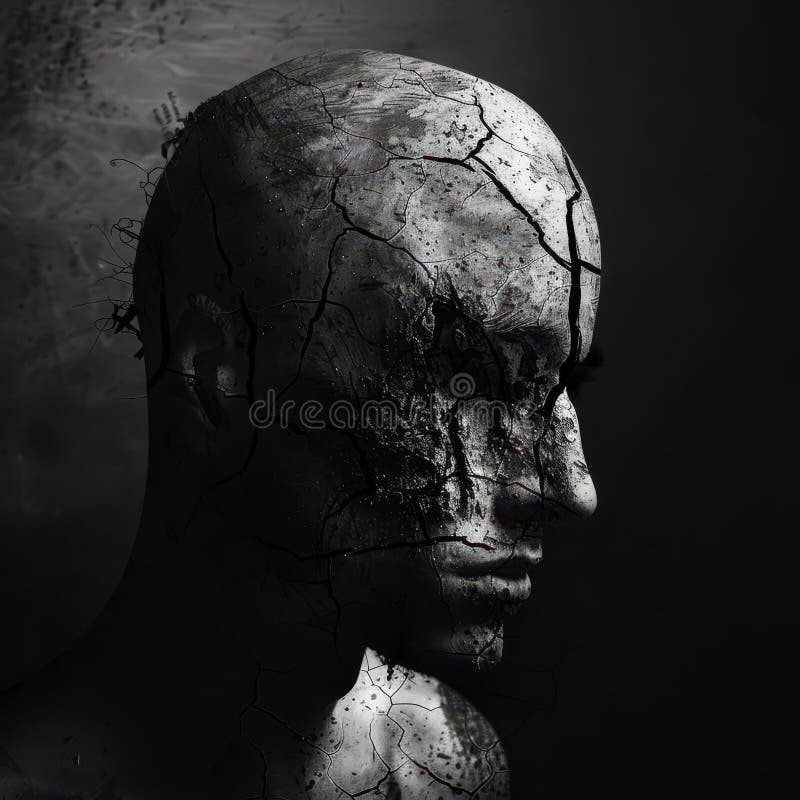 Abstract Representation of a Cracked Mannequin Facing Left in Dramatic ...