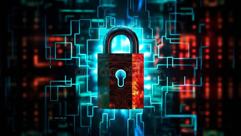 Abstract Padlock Securing the Cyber Domain Stock Illustration ...