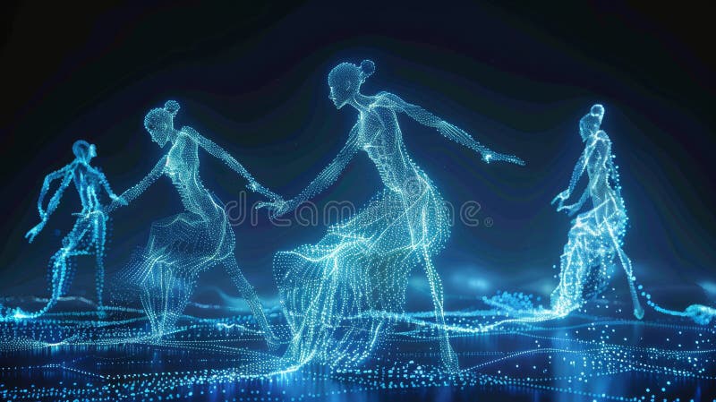 Abstract Representation of Dancers Made of Glowing Particles ...