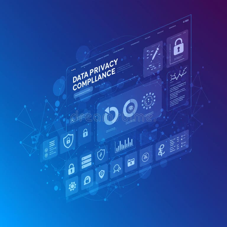 Abstract Representation of Data Privacy Compliance Features Floating ...
