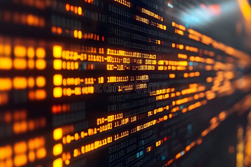 Digital Binary Code with Glowing Orange Bits for Technology and Data ...