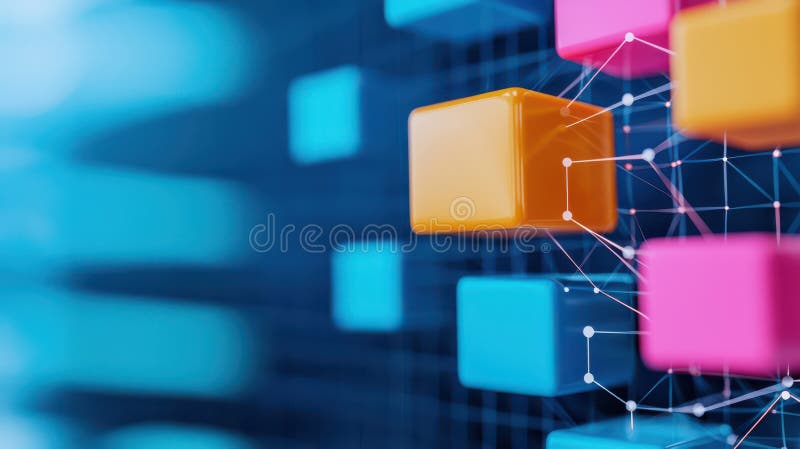 Abstract Representation of Digital Blocks Interconnected in a Blue ...