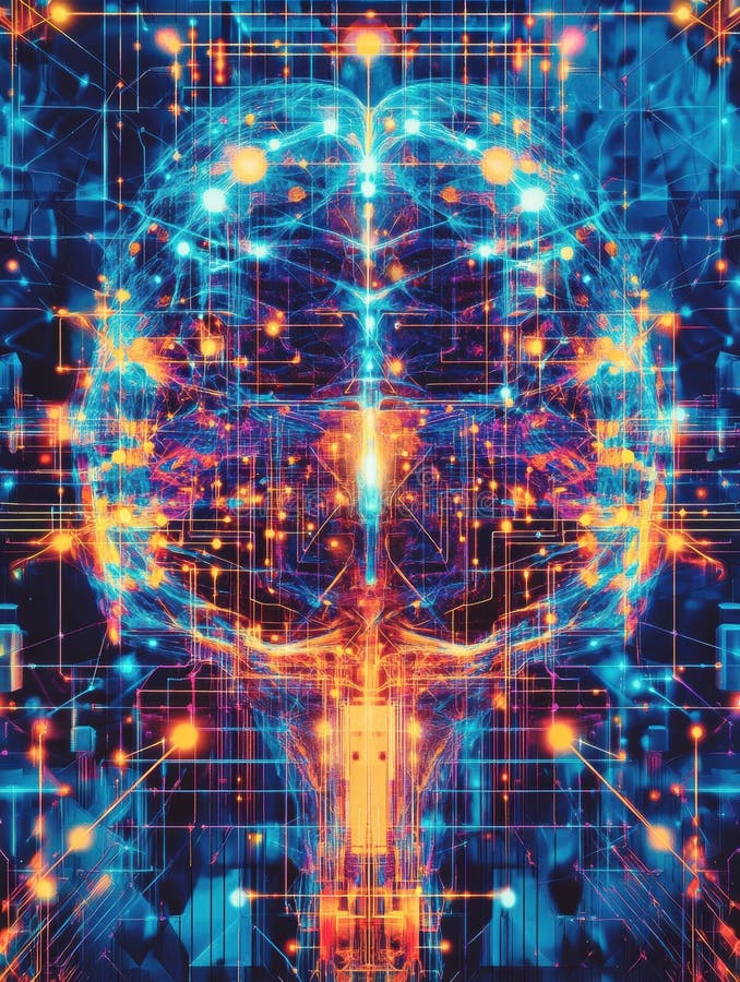 Abstract Representation of a Digital Brain Features Bright Colors and ...
