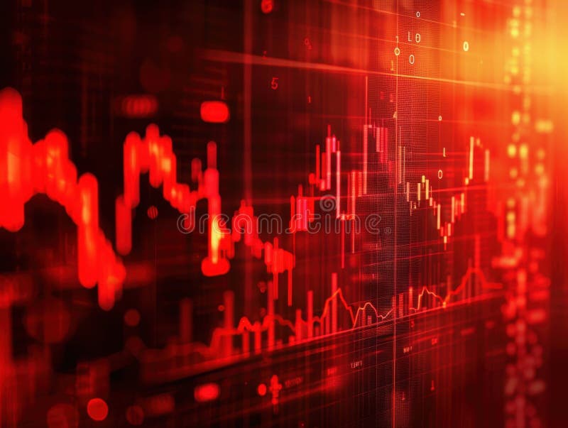 Abstract Representation of Digital Data in Red Tones with Glowing ...