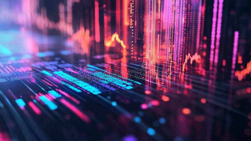 Digital Financial Data with Pink and Blue Lights Stock Photo - Image of ...