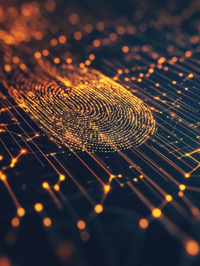 Digital Fingerprint Graphic with Glowing Lines and Copy Space for ...