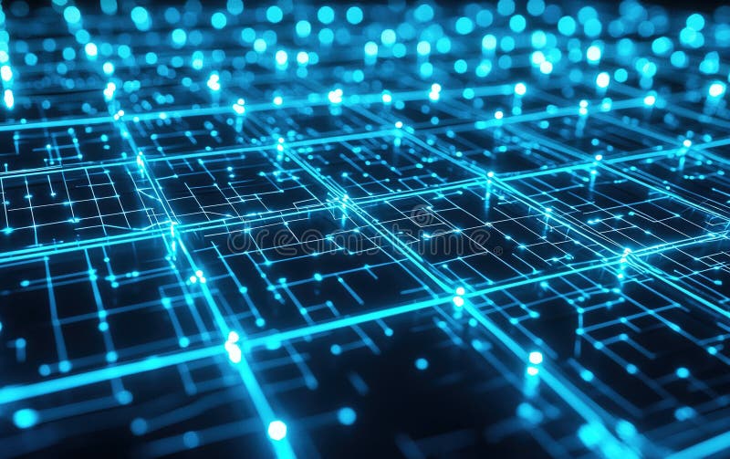 Abstract Representation of a Digital Grid Filled with Bright Blue ...