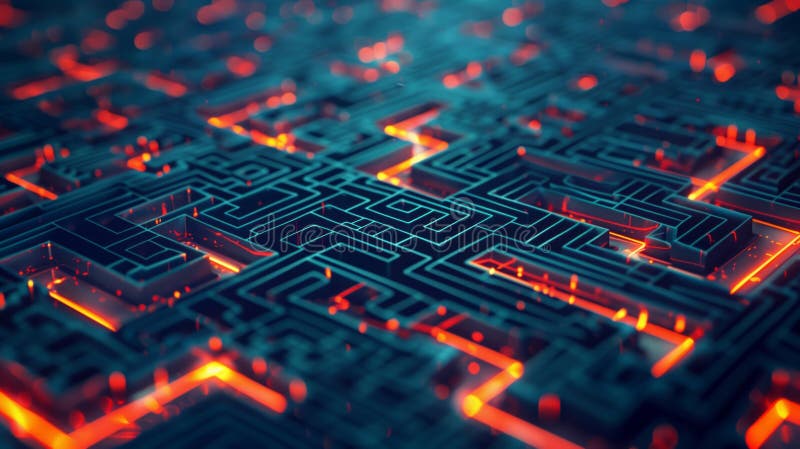 Abstract Representation Of A Digital Maze With Ai Driven Algorithms