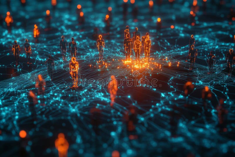 An Abstract Representation of a Digital Network with Glowing Figures ...