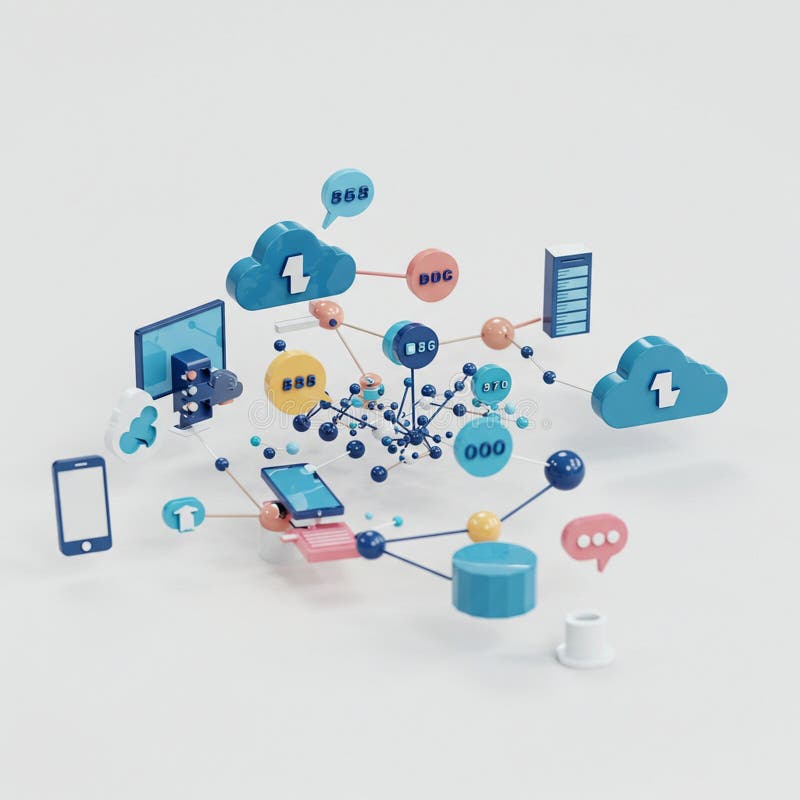 Abstract Representation of a Digital Network with Interconnected 3D ...