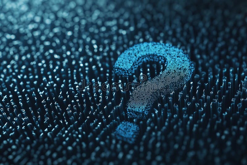 Abstract Representation of Digital Question Mark on Blue Background ...