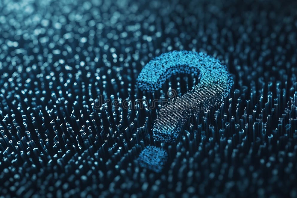 Abstract Representation of Digital Question Mark on Blue Background ...