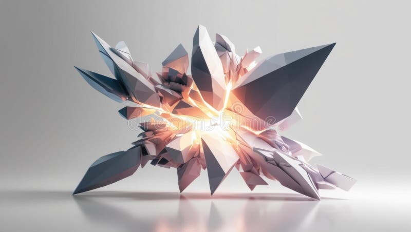 Abstract Representation of Digital Transformation with Fragmented Polygons Morphing into Glowing ...