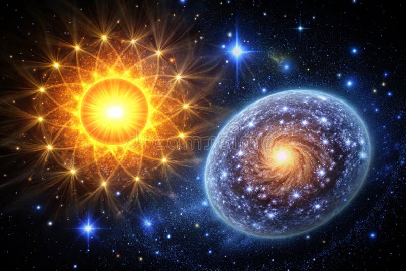 Abstract Imitation Sun Starlight Galaxy on Black Background Stock ...