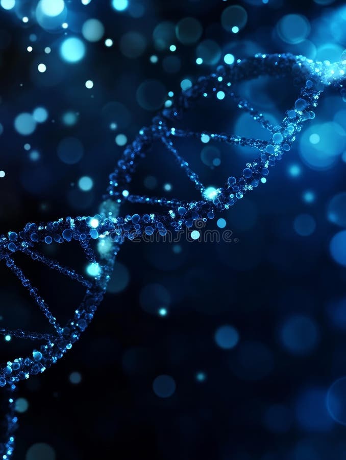 Abstract Representation of a DNA Double Helix with Blue Bokeh Lights ...