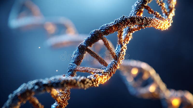 Close-up of Abstract Molecular DNA Helix with Light Particles and ...