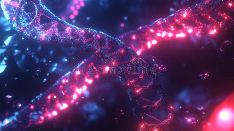 An Abstract Representation of a DNA Strand Featuring Glowing Sections on a Dark Background ...