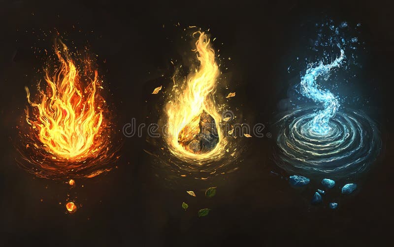 Abstract Representation of the Elements Fire, Earth, and Water Depicted ...