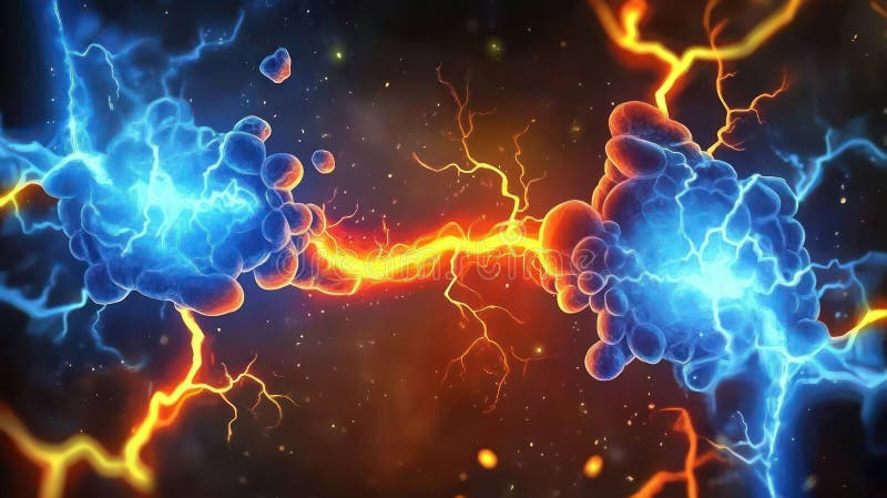 Clashing Energy: Abstract Blue and Orange Plasma with Electric Sparks ...