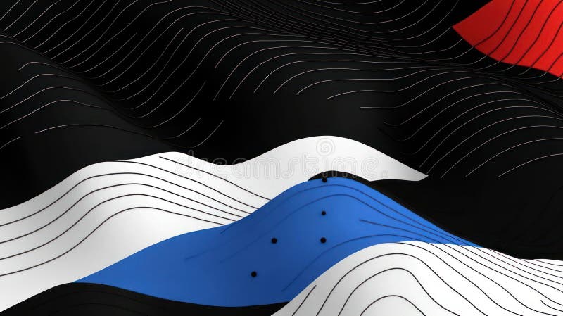 Abstract Representation of a Flag with Flowing Lines and Waves in Black ...