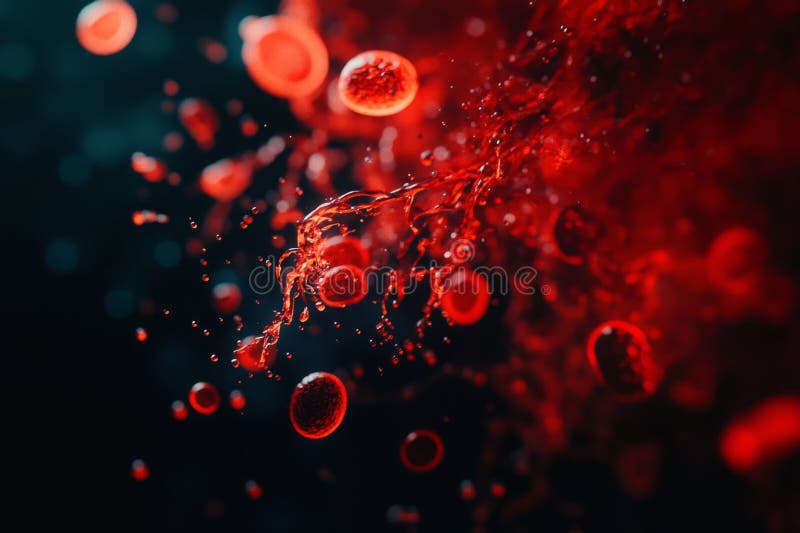 Vibrant Red Particles Flow in Darkness. this Abstract Image Conveys ...