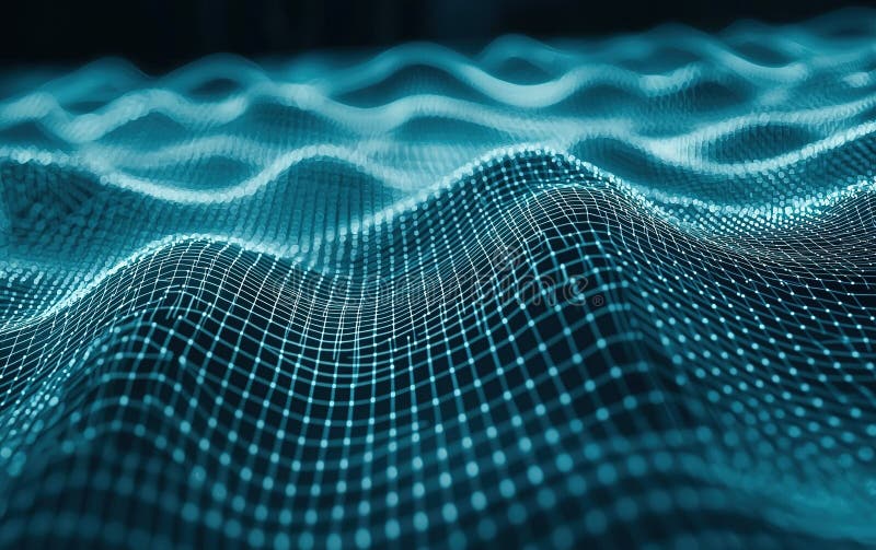 Abstract Representation of Flowing Waves with a Grid Pattern in Blue ...