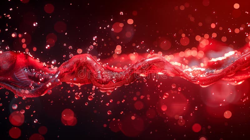 Abstract Representation of Fluid Dynamics in Red with Bubbles and Light ...