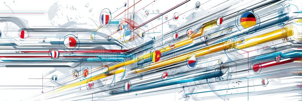 Global Data Pipeline Visualization Illustrating Political Flags and ...