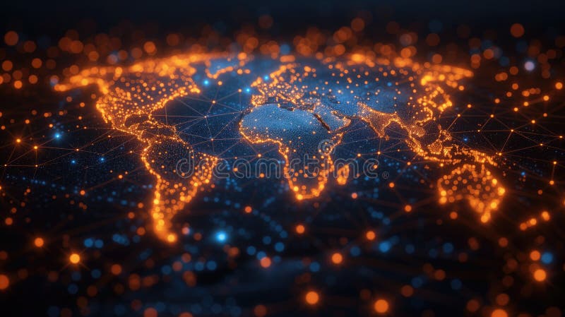 World Map in Neon Colors with Connections Stock Illustration ...